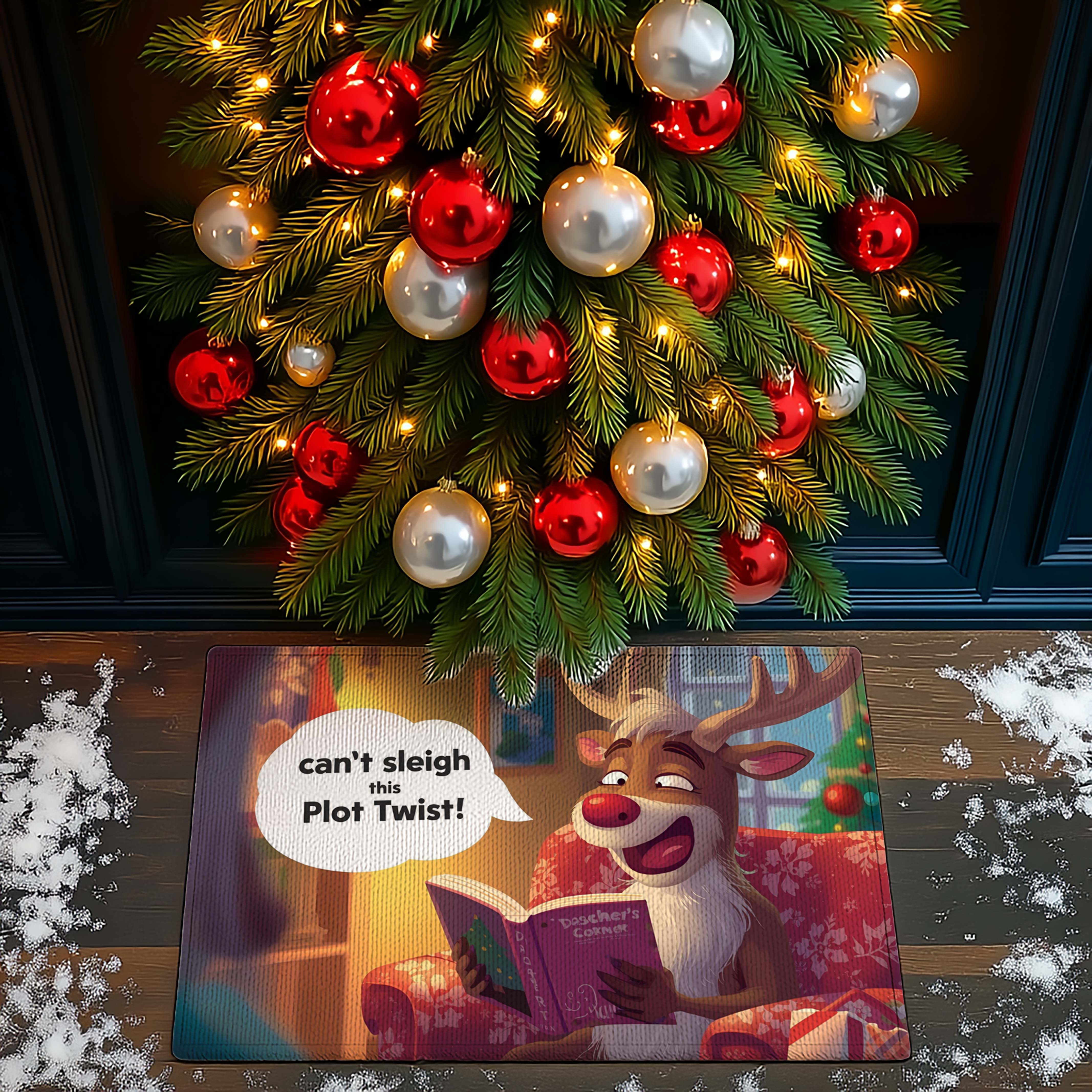 Christmas Reading Reindeer Welcome Mat – Festive Holiday Door Mat